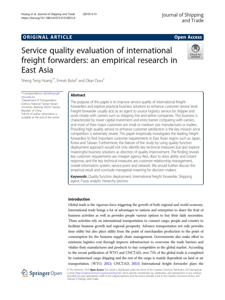 Service Quality Evaluation Of International Freight Forwarders An Pdf Logistics Cargo