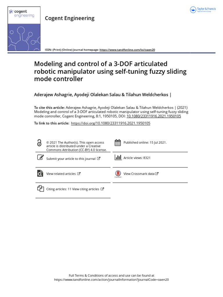 Modeling and Control of A 3 DOF Articulated Robotic Manipulator Using Self Tuning Fuzzy Sliding ...