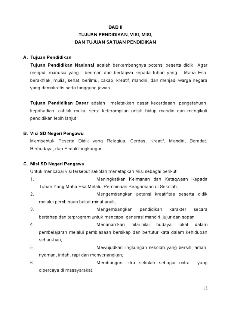 BAB II Tujuan, Visi Dan Misi | PDF | Karier & Perkembangan | Ilmu Sosial