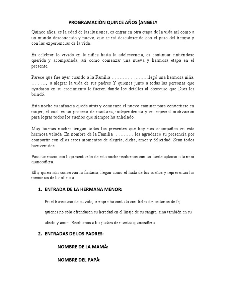 PROGRAMACIÒN QUINCE AÑOS | PDF