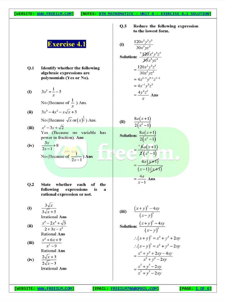 9th Math, CH 4, Ex 4.1 | PDF