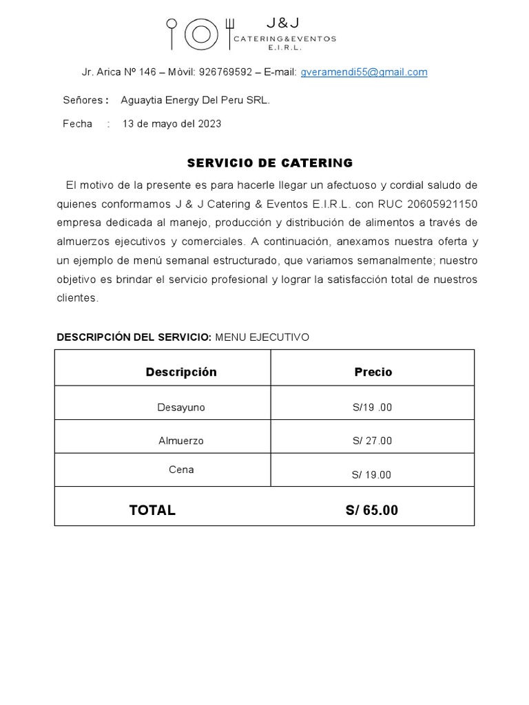PROFORMA J&J CATERING Y EVENTOS ultimo | PDF