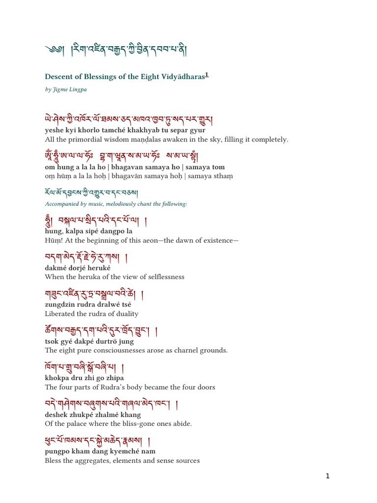 Eight Vidyādharas’ Blessings | PDF