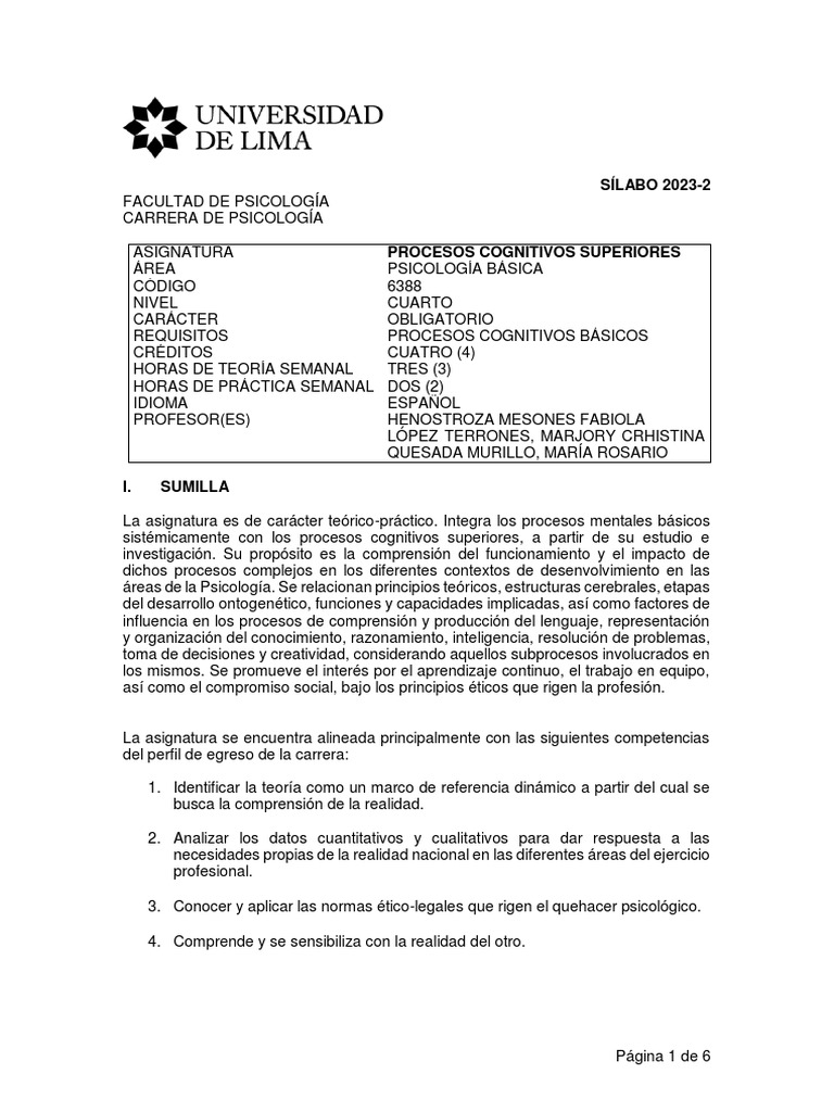 2023-2 Sil Procesos Cognitivos Superiores | PDF | Aprendizaje | Inteligencia