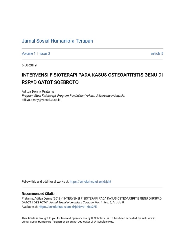 Intervensi Fisioterapi Pada Kasus Osteoartritis Genu Di Rspad Ga | PDF