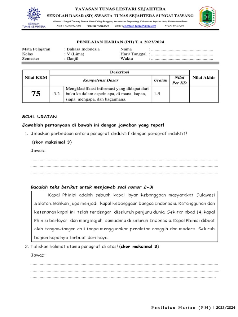 Soal UH 2 BINDO KLS V | PDF