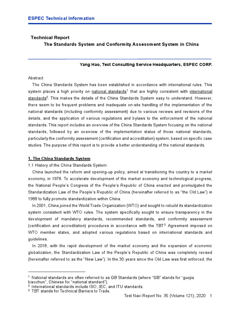 The Standards System and Conformity Assessment System in China | PDF ...
