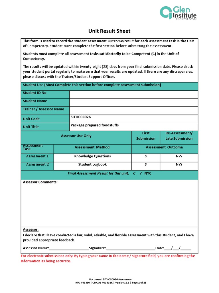SITHCCC026 Assessment Overview | PDF | Packaging And Labeling | Food Safety