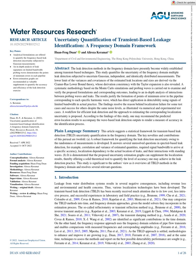 Uncertainty Quantification of Transient Based Leakage Identification A ... Uncertainty Quantification of Transient Based Leakage Identification A ...