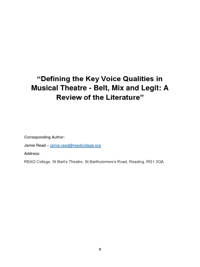 Defining The Key Voice Qualities in Musical Theatre, Mix and Belt | PDF ...