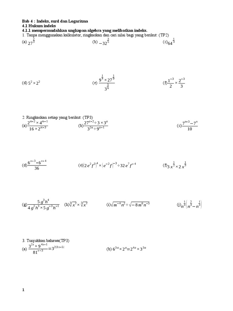 Indeks, Surd, Log Ikut TP (Lulus) | PDF