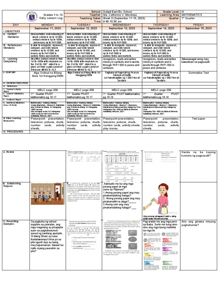DLL Mathematics q1 Week 3 | PDF