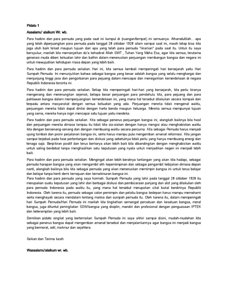 Contoh Teks Pidato Sumpah Pemuda | PDF