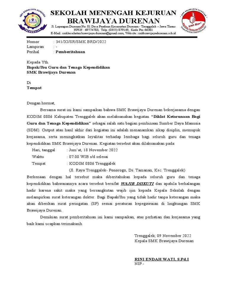 Pemberitahuan Kegiatan Diklat Guru | PDF