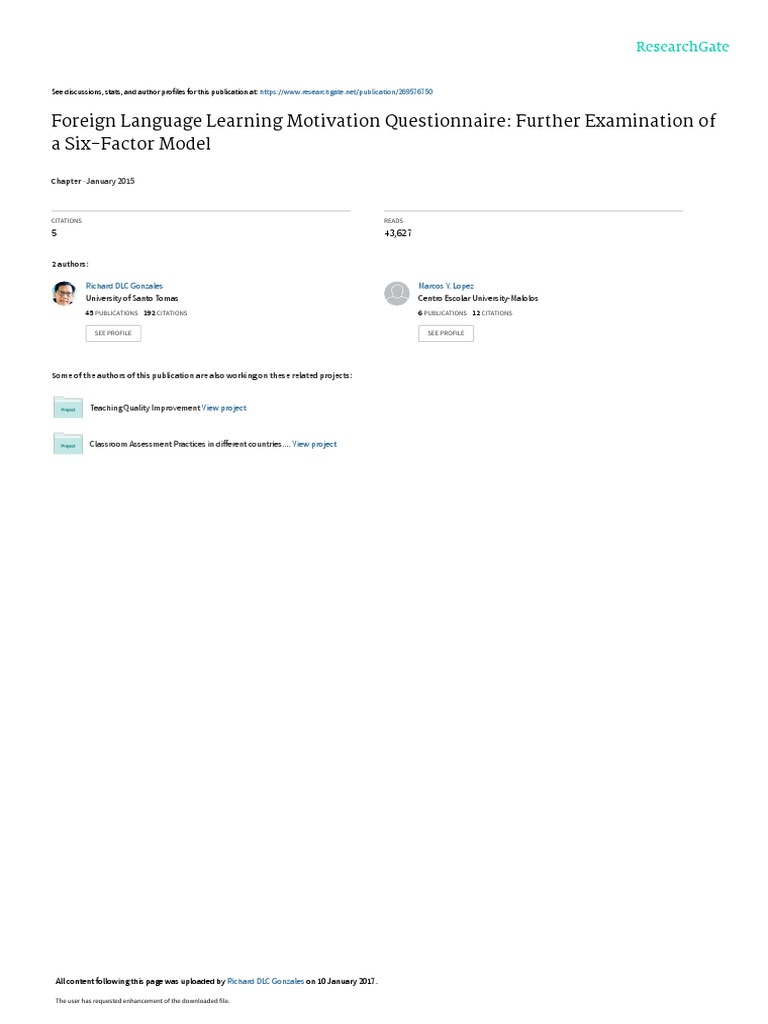 Second Language Learning Factor Scale | PDF | Language Arts & Discipline