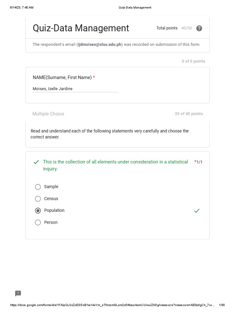 Quiz Data Management MMW FINAL 1 | PDF | Student's T Test | Statistical ...