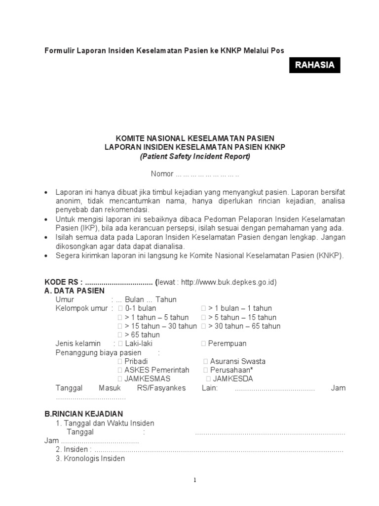 Form - Laporan Insiden Eksternal (Ke KNKP) | PDF | Komputer