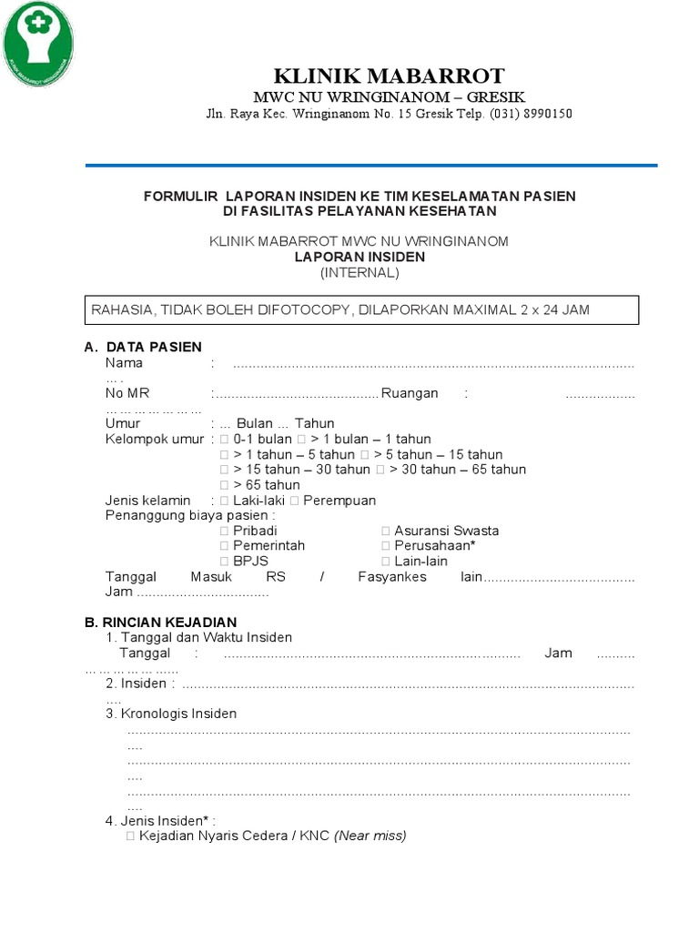 Form - Laporan Insiden Internal (Ke Tim KP) | PDF