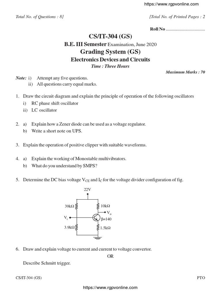 Cs It 304 Electronics Devices and Circuits Jun 2020 | PDF | Electronic ...