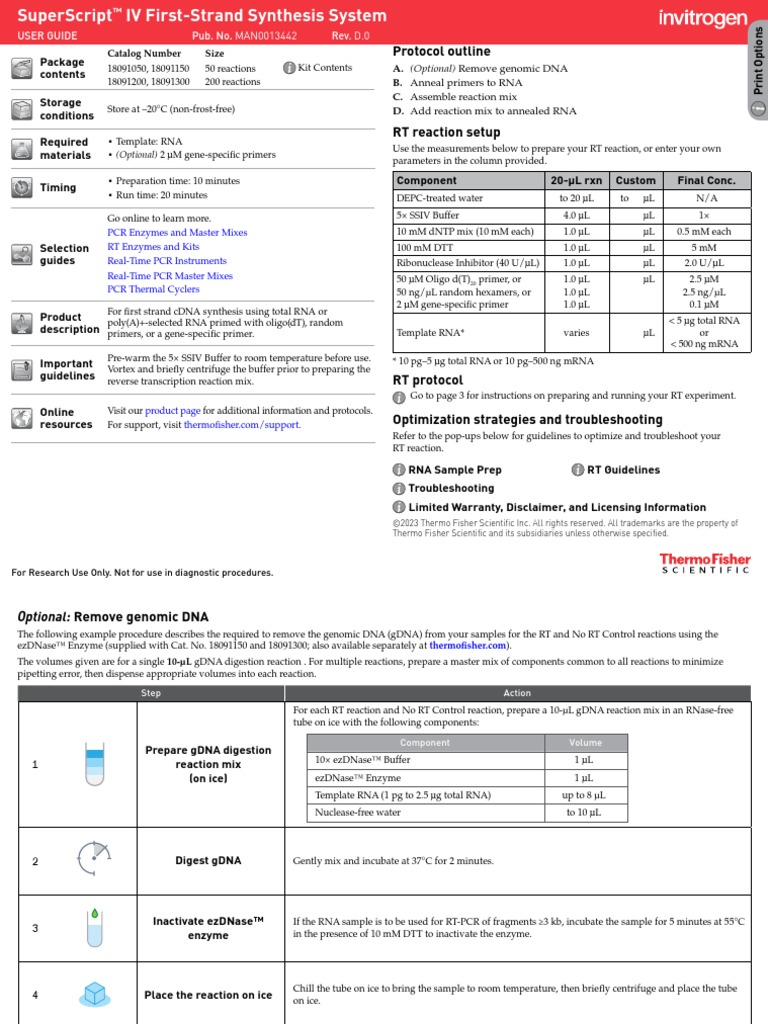 SSIV First Strand Synthesis System UG | PDF