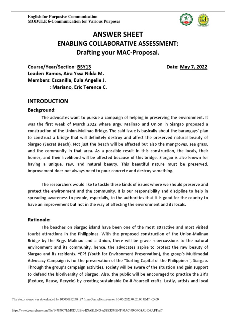 Module 6 Enabling Assessment Mac Proposal Draft | PDF | Sustainability ...