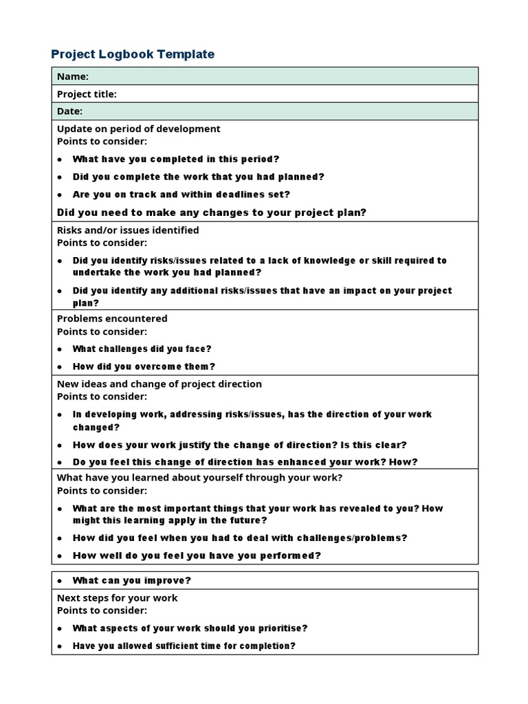 Project Logbook Templates For Evidence Collection | PDF