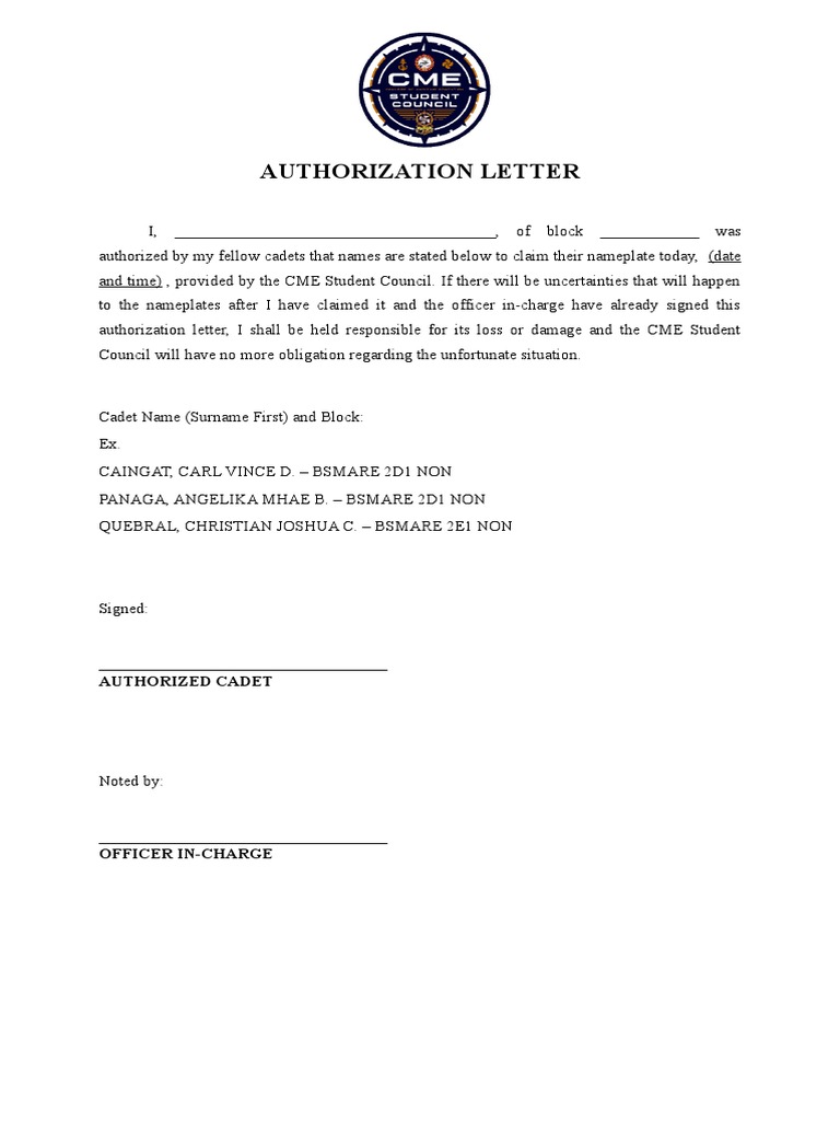 Authorization Letter For Nameplate Distribution | PDF