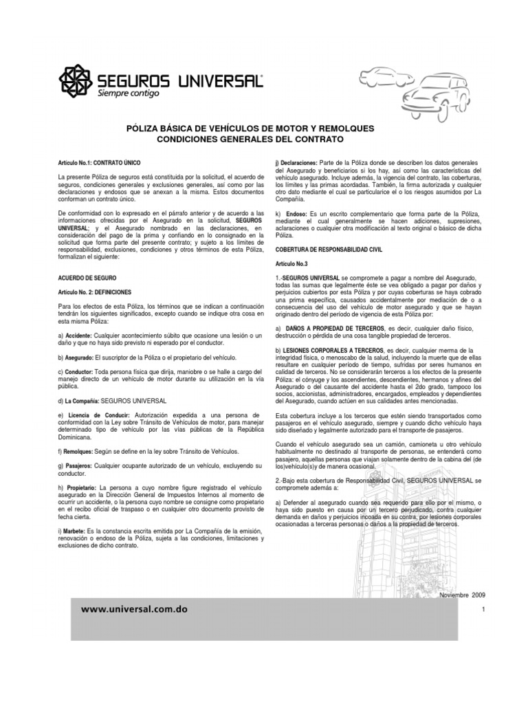Condiciones Generales Veh Motor Anterior | PDF | Póliza de seguros | Seguro