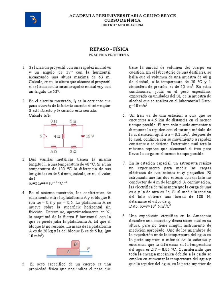 Practica de Fisica Bryce Repaso | PDF | Fricción | Temperatura