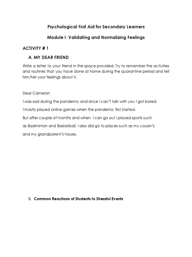 Pfa Worksheet Final | PDF | Feeling | Thought