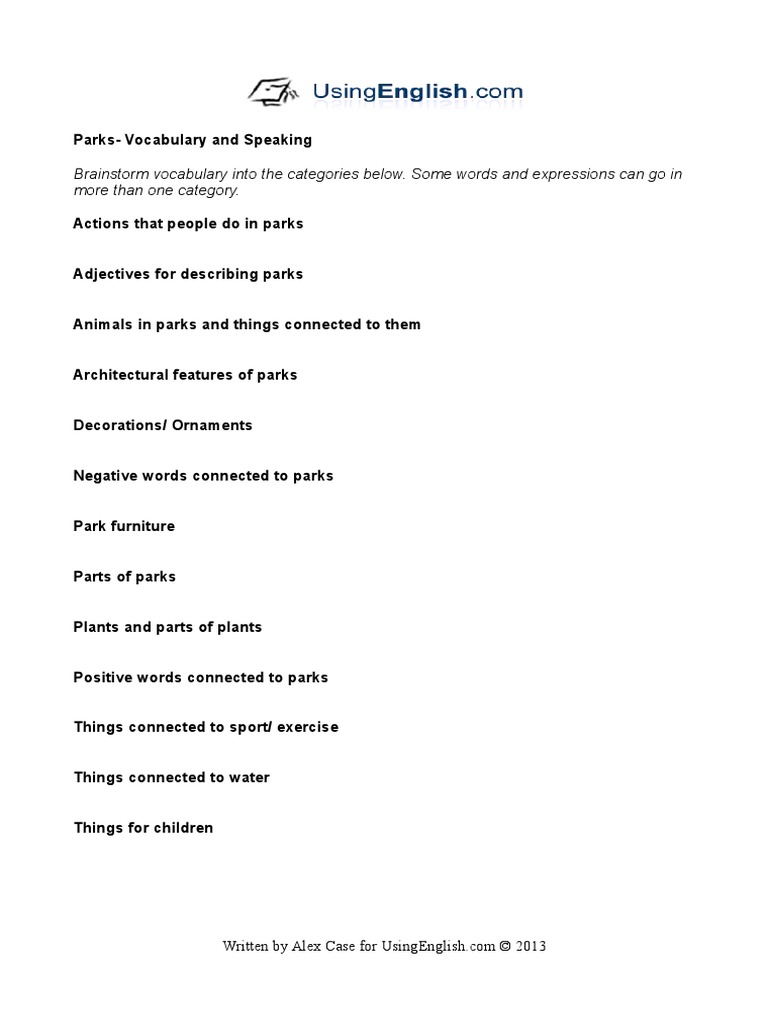 Park Vocabulary and Descriptions Guide | PDF | Parks | Trees