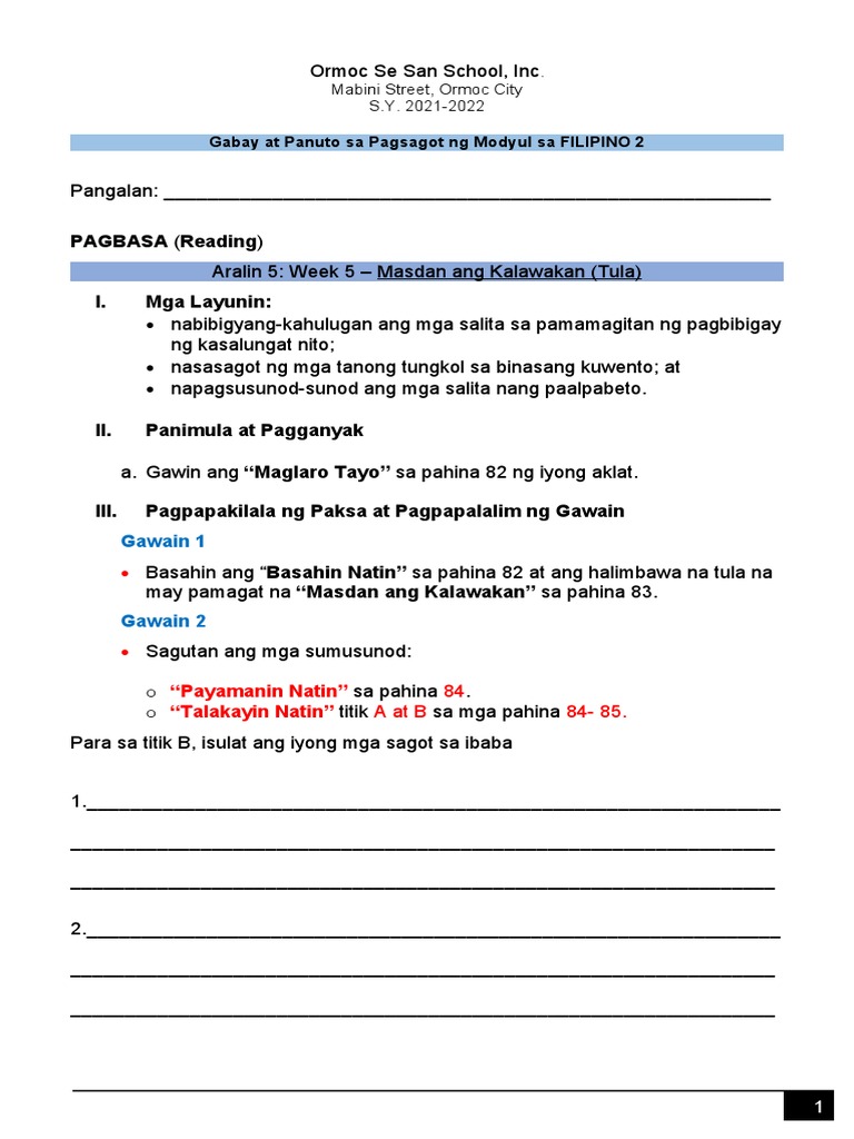 Instructions For Filipino 2 Week 5 and 6 For Modular | PDF
