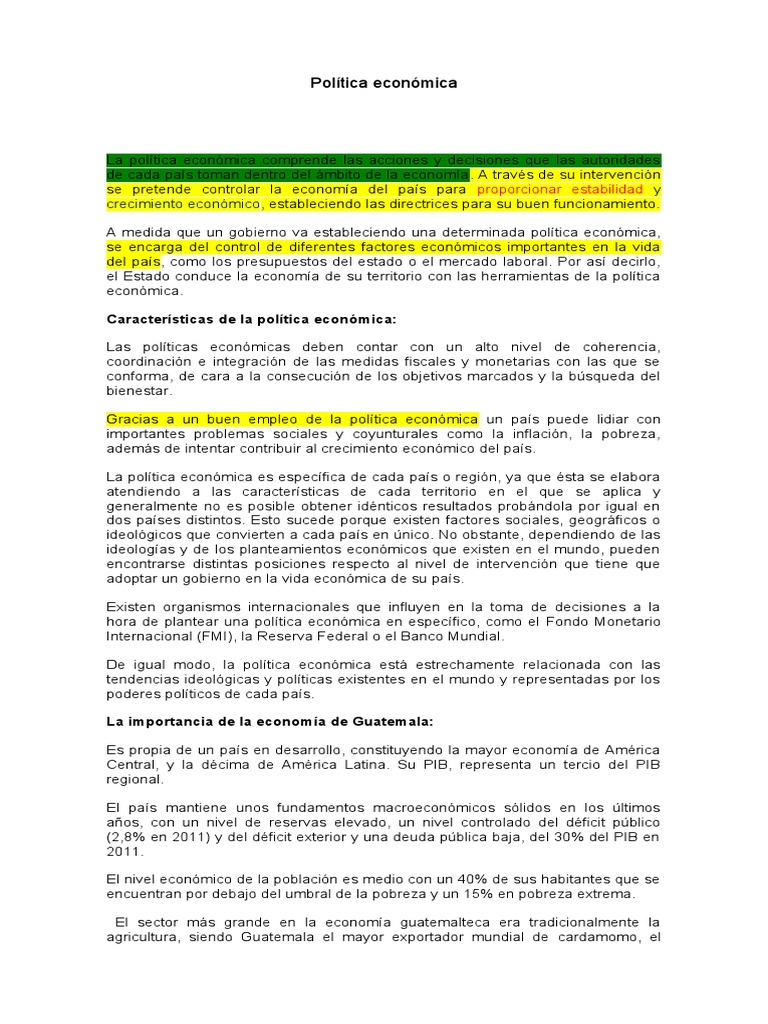 Política Económica y Desarrollo en Guatemala | PDF | Política económica ...