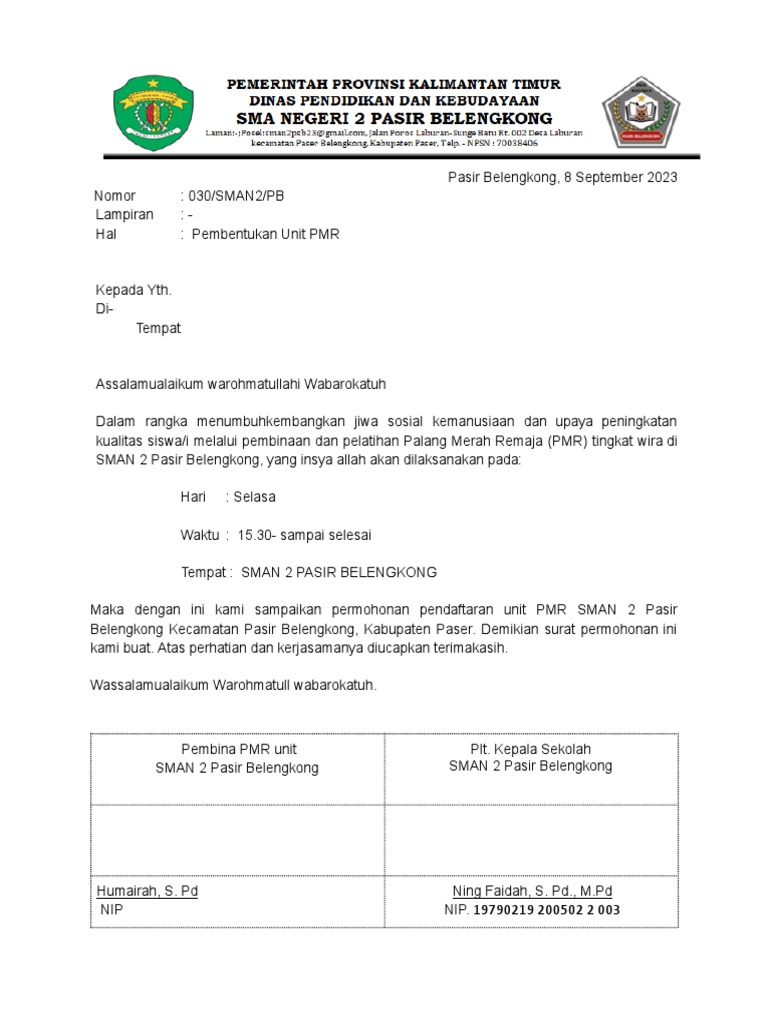 Surat Untuk Unit PMR | PDF