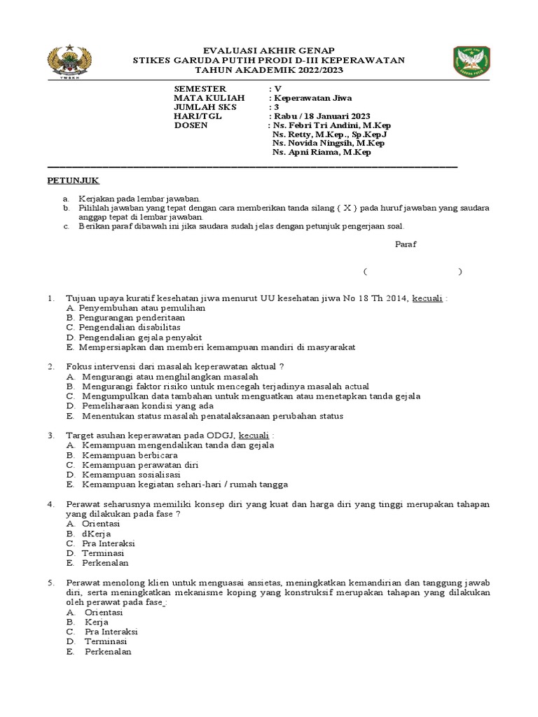 Soal Ujian Uas Kep Jiwa | PDF