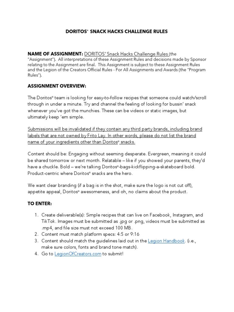 Doritos Snack Hacks Challenge Rules | PDF