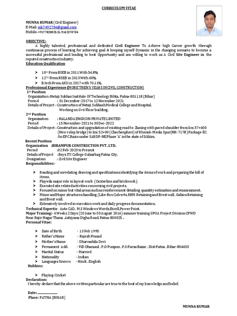 Munna Kumar CV Patna | PDF
