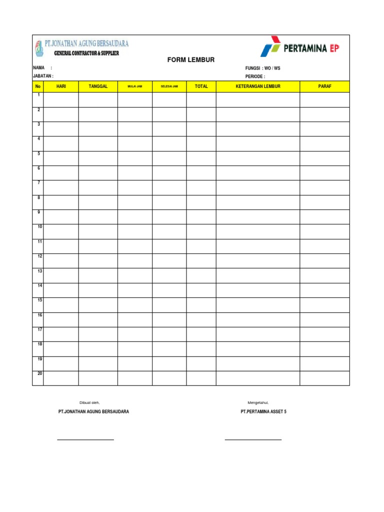 Format Form Lembur Terbaru1 | PDF