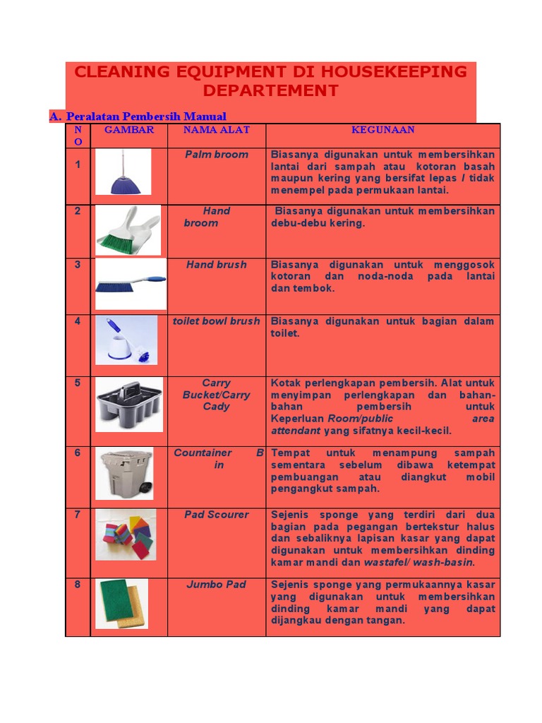 Peralatan Pembersih Housekeeping | PDF