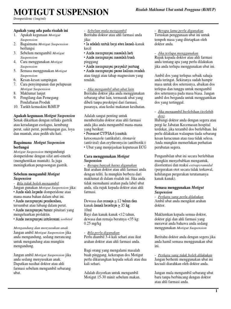 Motigut Suspension Domperidone MEDISPEC M SDN - BHD 22feb2018 BM | PDF