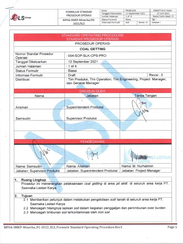 MP04-SMKP-Minerba - 01-2022 - SLS 004-SOP-SLK-OPS-PRO Produksi ... MP04-SMKP-Minerba - 01-2022 - SLS 004-SOP-SLK-OPS-PRO Produksi ...
