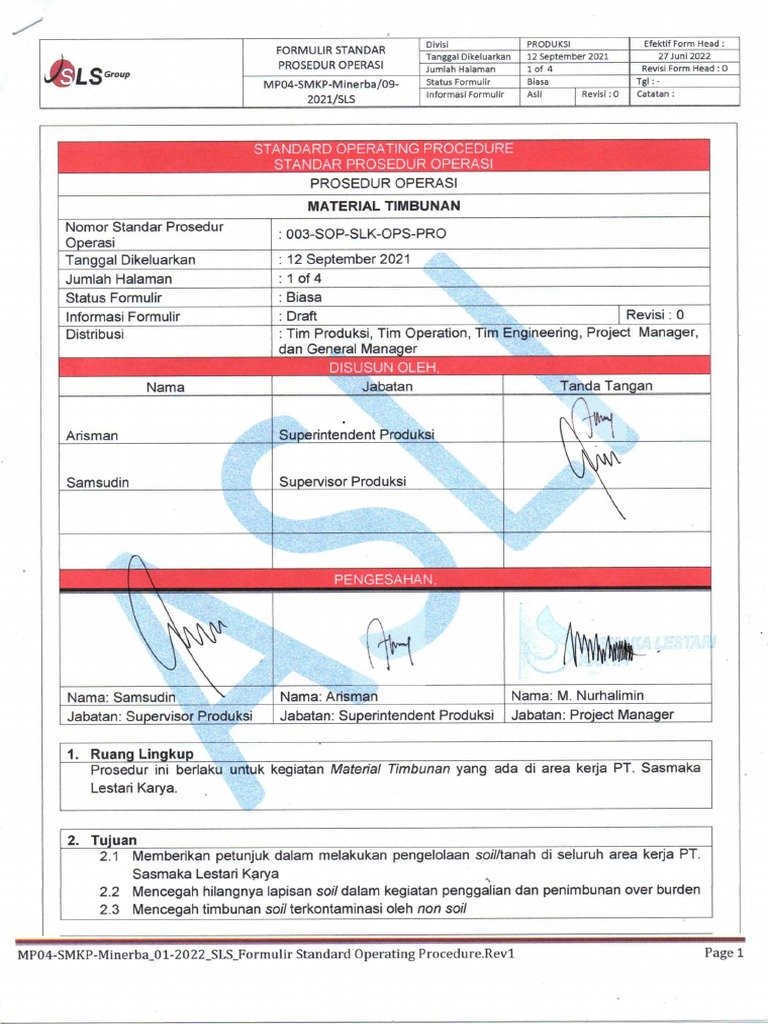 MP04-SMKP-Minerba - 01-2022 - SLS 003-SOP-SLK-OPS-PRO Produksi ... MP04-SMKP-Minerba - 01-2022 - SLS 003-SOP-SLK-OPS-PRO Produksi ...