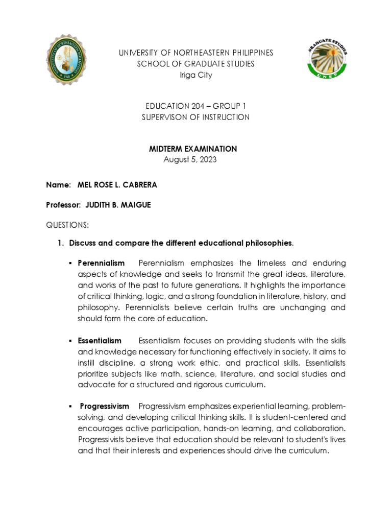 CABRERA MEL ROSE L.-Midterm-exam-Educ-204 | PDF | Career & Growth ...