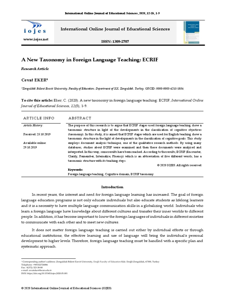 A New Taxonomy in Foreign Language Teaching: ECRIF: International Online Journal of Educational ...