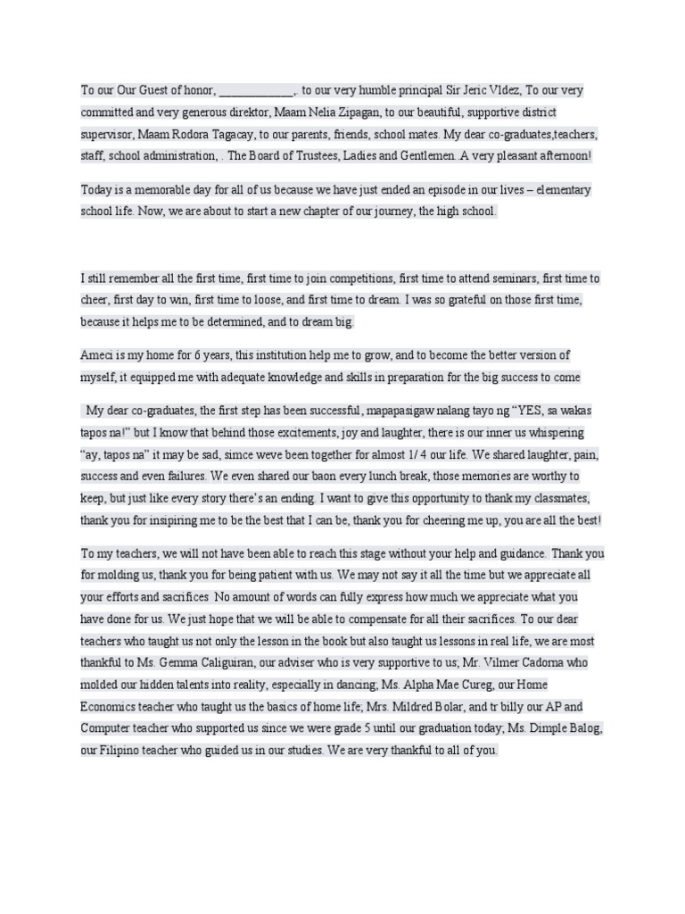 Gratitude Speech - Khian | PDF