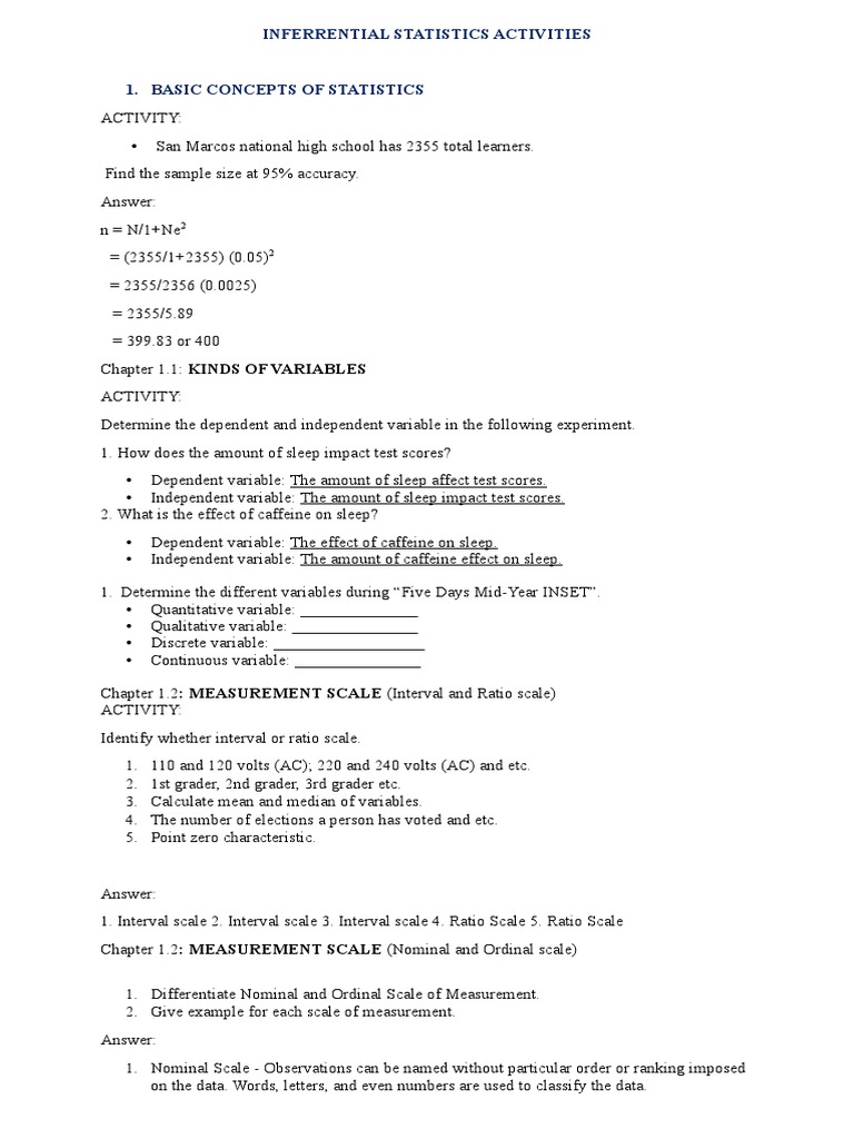 INFERENCIAL ACTIVITIES MAED Updated | PDF | Sampling (Statistics ...