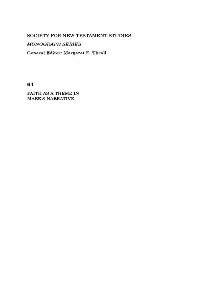 Faith As A Theme in Marks Narrative Society For New Testament Studies ...