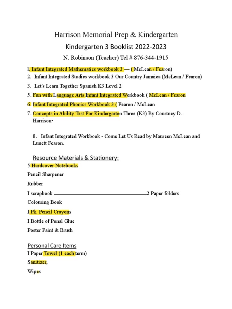 Harrison Prep KG 3 Booklist 2022-2023 - Edited | PDF | Language Arts ...