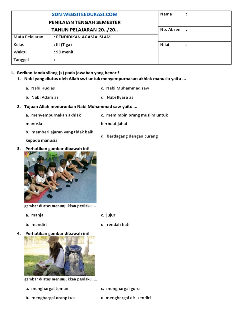 Soal PTS PAI Kelas 3 Ganjil K-13 | PDF