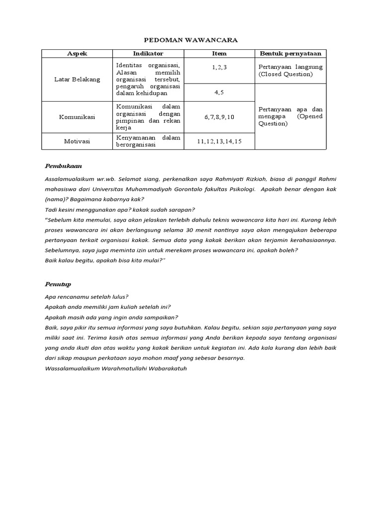 Guide Interview Praktikum OBI | PDF